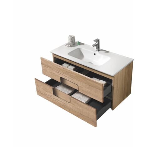 Mobile bagno sospeso 80 cm ARCO con due cassetti Rovere Nodi
