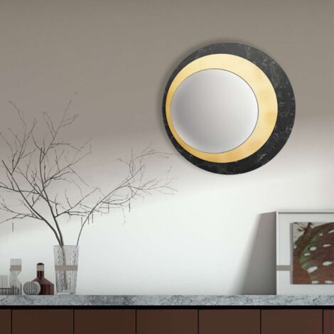Specchio rotondo 80x80 cm in marmo laminato nero foglia oro - DAVID