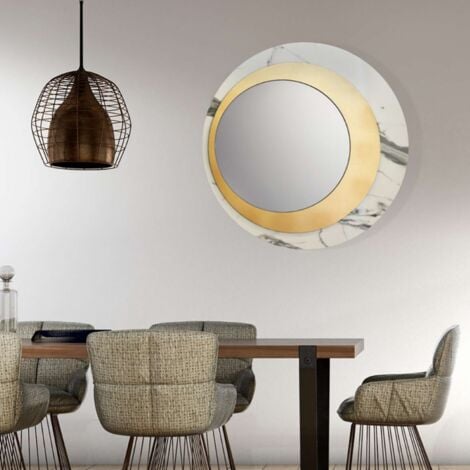 Specchio rotondo 80x80 cm in marmo laminato Bianco foglia oro - DAVID