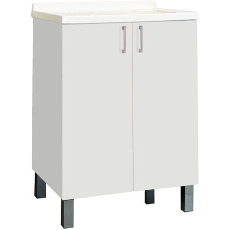 Mobile Lavatoio in legno Bianco a 2 ante con vasca in metacrilato 60x50 cm