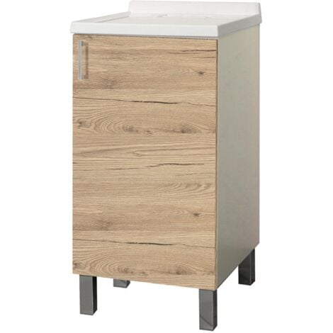 Mobile Lavatoio in legno Quercia Naturale a 1 anta con vasca in ...