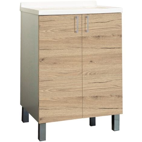 Mobile Lavatoio in legno Quercia Naturale a 2 ante con vasca in ...