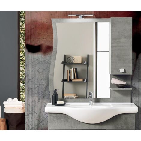 Specchio bagno con pensile e lampada LED ONDA 100 cemento chiaro
