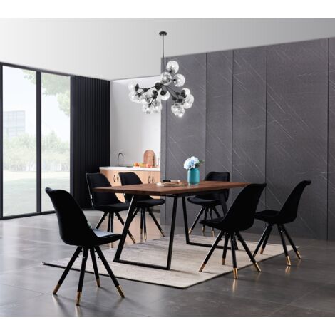 Toga LUX Sofia Dining Set - a Brown Extendable Dining Table and Set of 6 Black Velvet Dining ...
