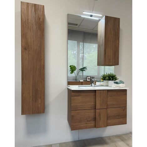 Bagno a due cassetti Oregon sospeso con doppia vasca in finitura Rovere ...