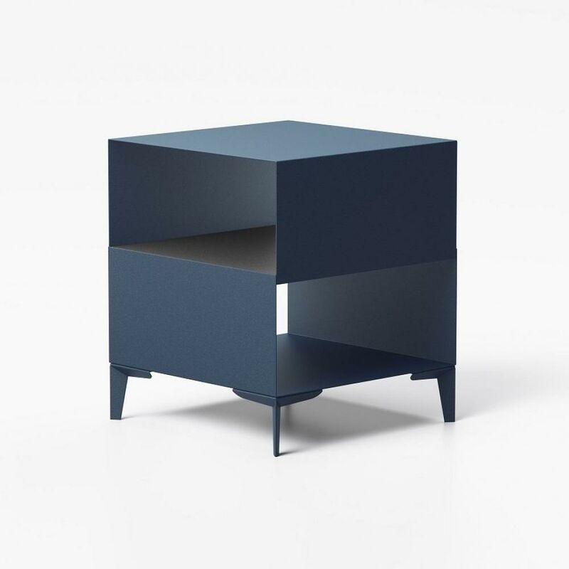 Table polyvalente CUBE acier couleur bleu, étagère gris ardoise ...