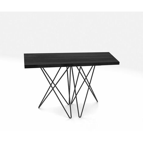 Table console extensible HERMES stratifié noir carbone acier noir 115cm