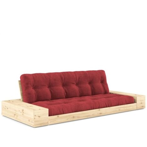 Canapé lit futon BASE rouge couchage 130cm dossiers et accoudoirs coffres