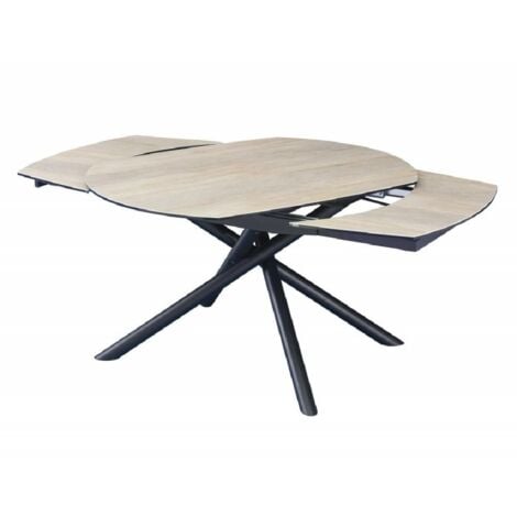 Table de repas extensible MIKADO plateau céramique beige piétement métal noir