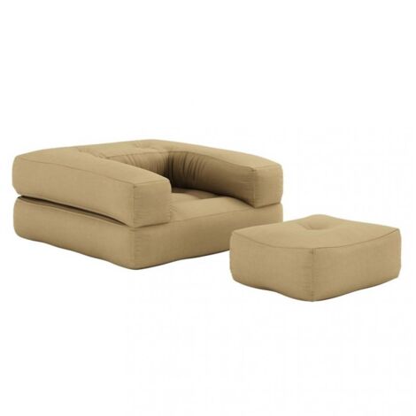 Fauteuil futon convertible CUBE CHAIR couleur beige blé