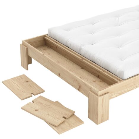 Sommier futon couchage 160 cm LAYERS BED pin laqué banc rangement intégré