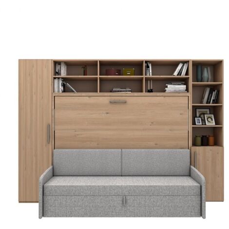 Ensemble lit escamotable horizontal canapé armoire surmeuble armoire ...