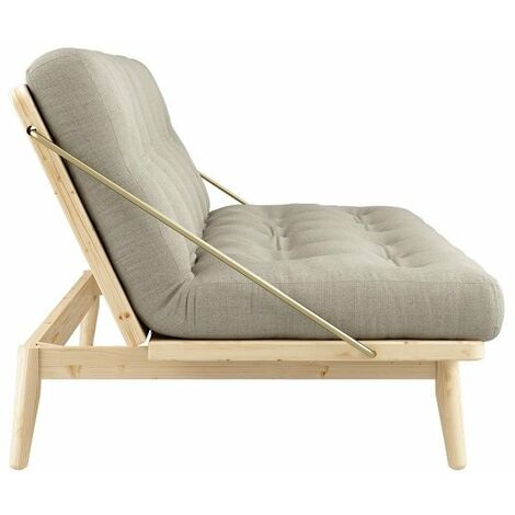 Banquette futon FOLK en pin massif coloris lin couchage 130 x 190 cm.