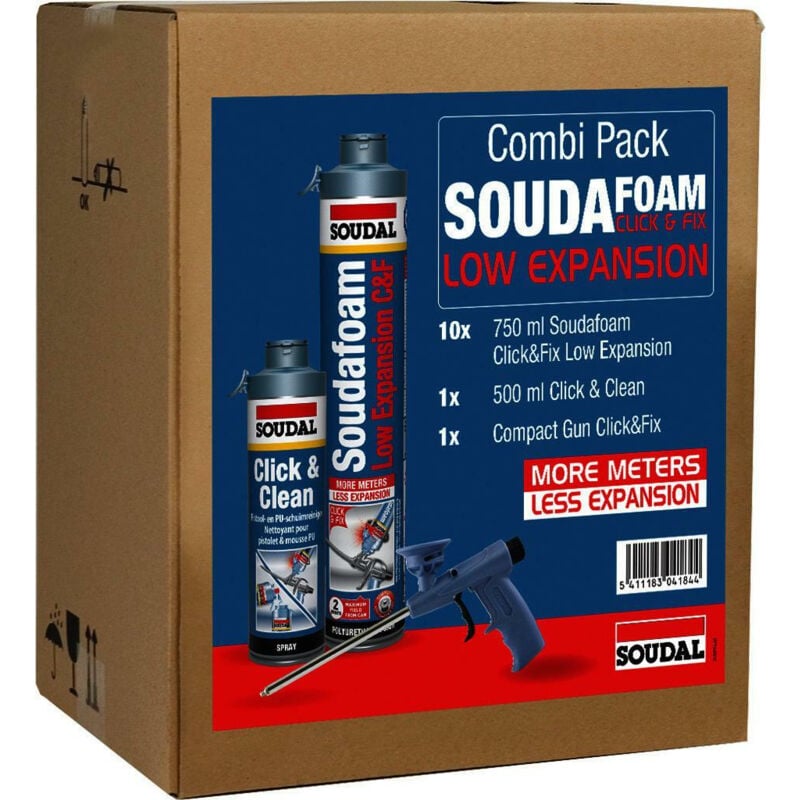 SOUDAL SOUDAFOAM CLICK&FIX LOW EXPANSION MOUSSE PU POUR PISTOLET À FAIBLE EXPANSION EN BOÎTE ...