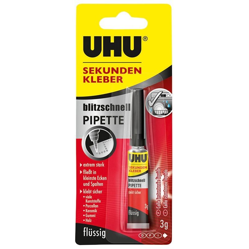 UHU 1645570 COLLE LIQUIDE EXTRA-PUISSANTE 3 G EN TUBE AVEC PIPETTE