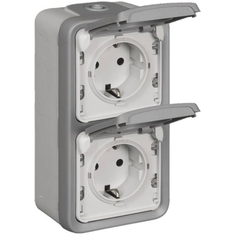 PRISE DE COURANT SCHUKO DOUBLE VERTICALE PLEXO55 APWG IP44, ANTICHOC ...