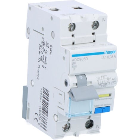 HAGER WYCZNIK RONICOWO-NADPRDOWY 2P 6A B 0,03A TYPE AC ADC906D