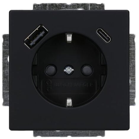 BUSCH-JAEGER 20 EUCB2USBAC-885 SCHUKO®-/USB-A+C PRISE DE COURANT SAFETY+ NOIR MAT PLATEFORME 63 ...