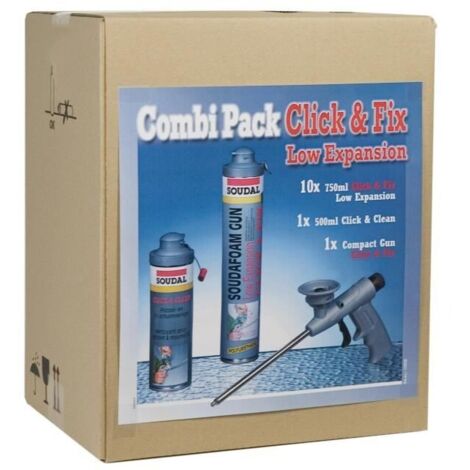 SOUDAL SOUDAFOAM CLICK&FIX LOW EXPANSION MOUSSE PU POUR PISTOLET À FAIBLE EXPANSION EN BOÎTE ...