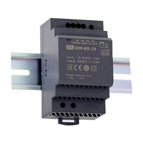 MEAN WELL DDR-60L-24 CONVERTISSEUR CC/CC POUR RAIL (DIN) 24 V/DC 2.5 A 60 W NBR. DE SORTIES:1 X ...