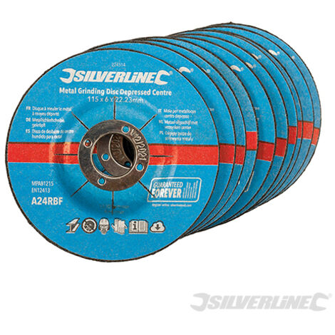 10 DISQUES À MEULER LE MÉTAL MOYEU DÉPORTÉ 115 X 6 X 22.2 MM SILVERLINE ...
