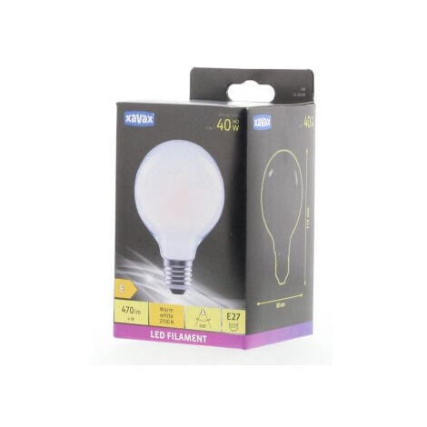 AMPOULE FIL. LED, E27, 470LM REMP. 40W, AMP. GLOBE, G80, MATE, BLC CHD XAVAX