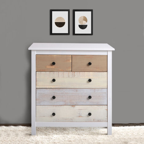 Commode magda blanc et tiroirs multicouleurs en pin massif.