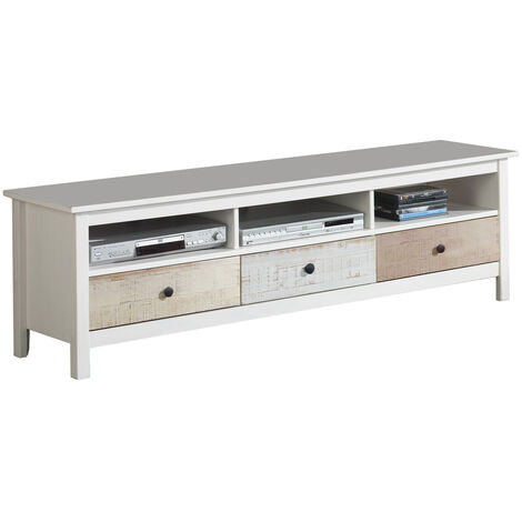 Tv magda blanc et tiroirs multicouleurs en pin massif.