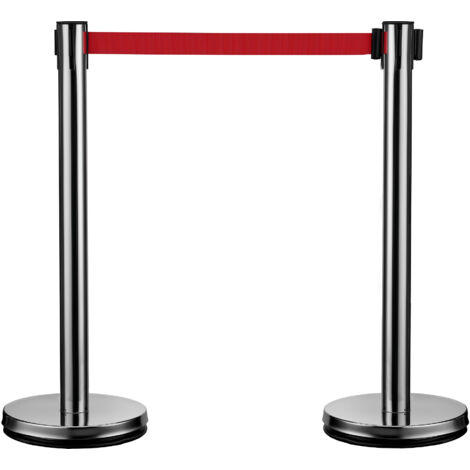 Wiltec mobile Absperrpfosten 32 x 7 x 90 cm in Silberfarben, rotes 200 ...