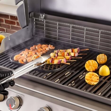 Wiltec Gusseisen Grillrost 26 x 44,5 cm, Grillgitter für Holzkohlegrill & Gasgrill ...
