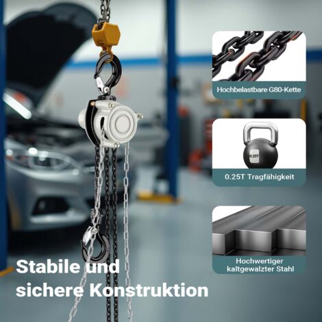 Wiltec Kettenzug bis 250 kg, robuster Handkettenzug 3 m Hubhöhe ...