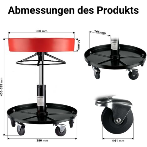 Wiltec Rollhocker höhenverstellbar 40,5-53,5 cm, gepolsterter Hocker ...