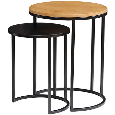 Mesas nido auxiliares de madera de mango maciza y metal negro TAHL
