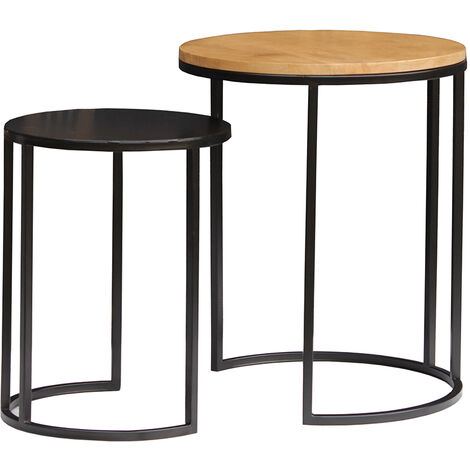 Mesas nido auxiliares de madera de mango maciza y metal negro TAHL