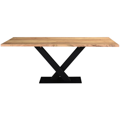 Mesa de comedor industrial rectangular de madera de acacia maciza y metal negro 200 cm VALLEY