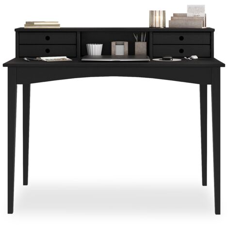 Idimex – Bureau droit en pin massif noir avec 4 tiroirs et 1 niche ...