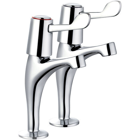 High Neck Pillar Taps Basin Sink Chrome Modern Bathroom Kitchen Hot Cold