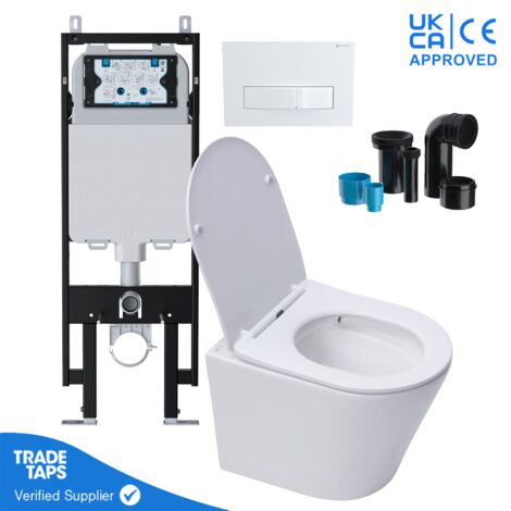 Wall Hung Toilet Pan Round with VIVA Slim Concealed Cistern Frame 1.14-1.35m & Square Gloss ...