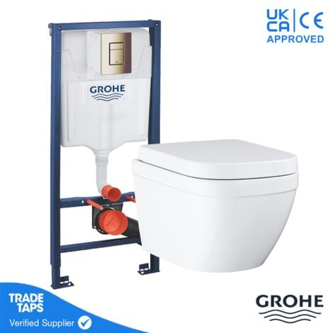 GROHE EURO Rimless Wall Hung Toilet WC Pan with GROHE 1.13m Concealed ...