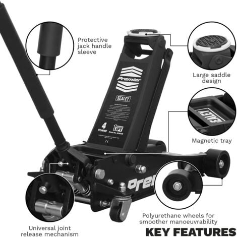 Sealey 4040AB Premier Low Profile Trolley Jack with Rocket Lift 4 Tonne ...