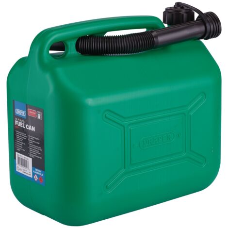Draper 10L Green Plastic Fuel Can with Secure Cap and Durable Design