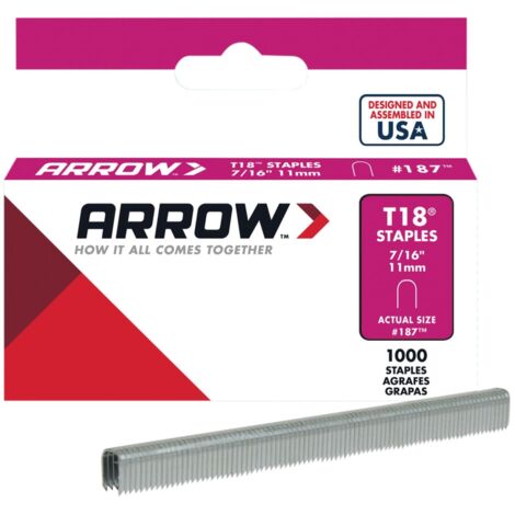 Arrow T18 Round Crown Staples, 11mm (7/16 inch), Pack of 1000