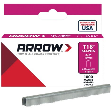 Arrow T18 Round Crown Staples, 10mm (3/8 inch), Pack of 1000, Model ...