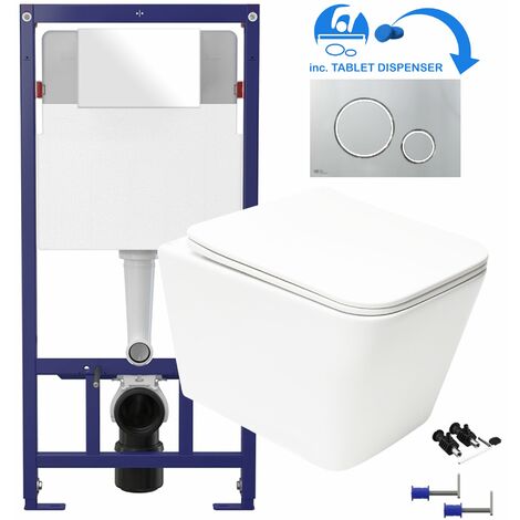 White Square Rimless Wall Hung Toilet & 1.12m Concealed WC Cistern ...
