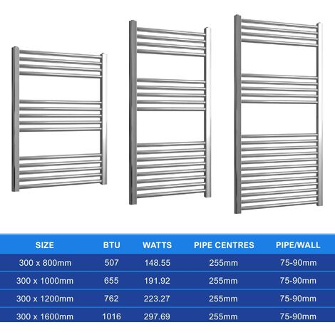 300 x 1600mm Straight Chrome Heated Towel Rail Ladder Radiator