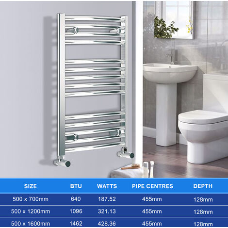 500 x 1600mm Curved Chrome Heated Towel Rail Ladder Radiator