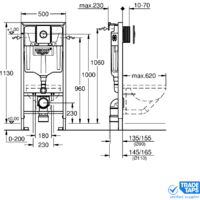 Rimless Wall Hung Toilet Pan Frame GROHE 1.13m Concealed Cistern WC ...