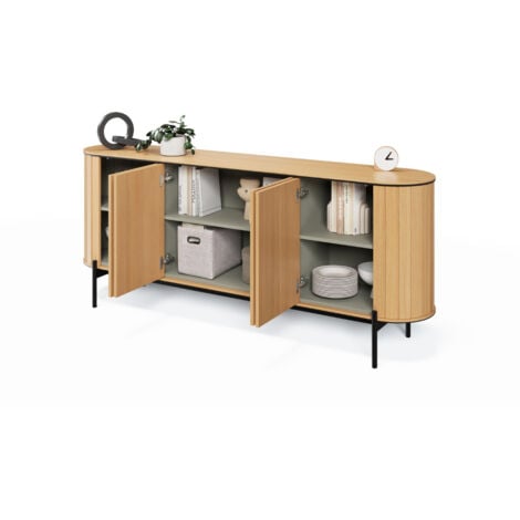 BOBOCHIC - Buffet arrondi 4 portes 200 cm AMBOISE couleur chêne