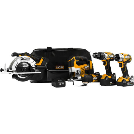 JCB 18V Cordless Power Tool Kit, Combi Drill, Impact Driver, Multi-tool ...