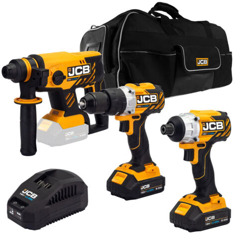 JCB 18VCombi Drill, Impact Driver and Hammer Drill Kit with Battery